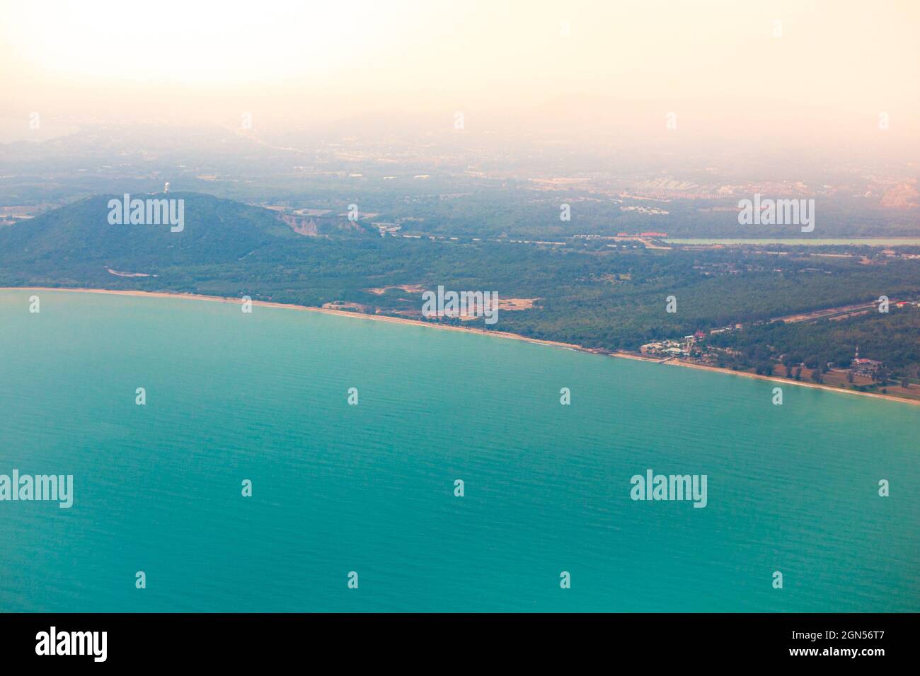 ocean and mainland top view from an airplane Stock Photo - Alamy