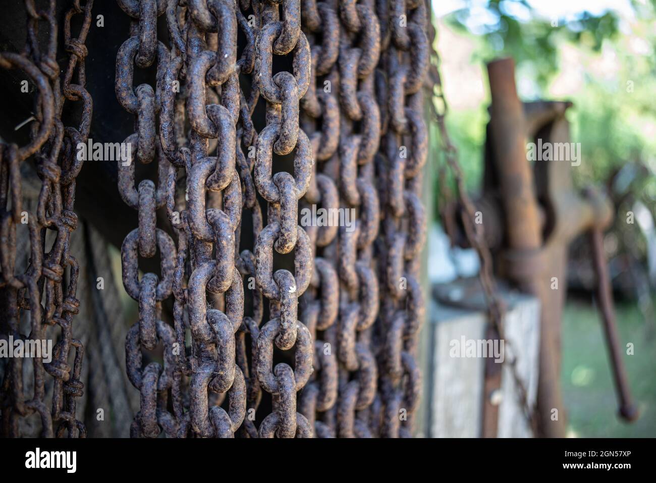 Selective focus shot of a bunch of rusty chains Stock Photo - Alamy