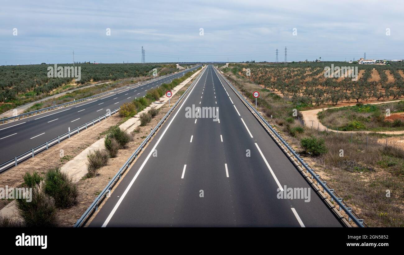Aerial view of modern highway road on rural landscape outside the city ...