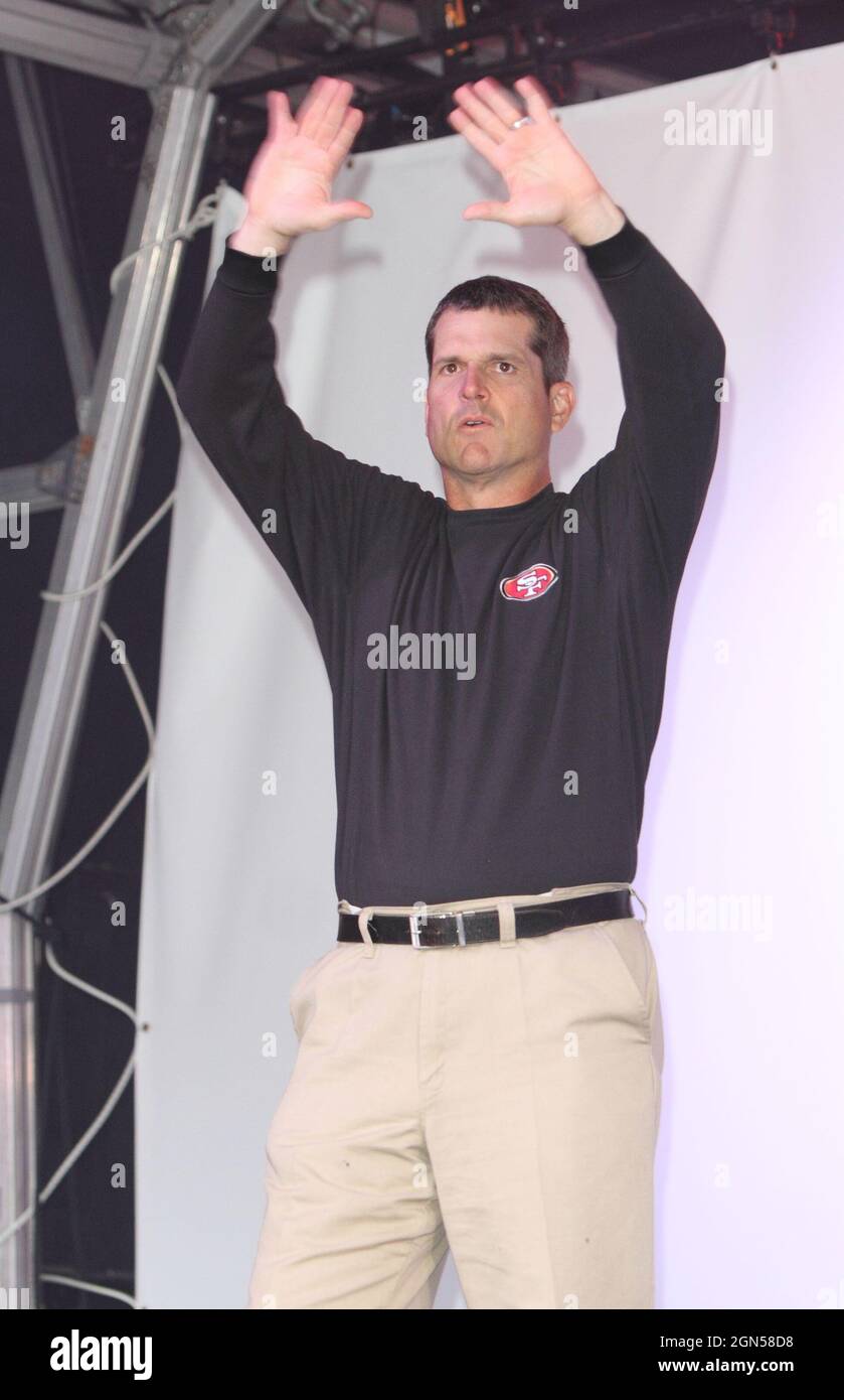 London. UK. Jim Harbaugh at the NFL (USA National Football League)Fan ...