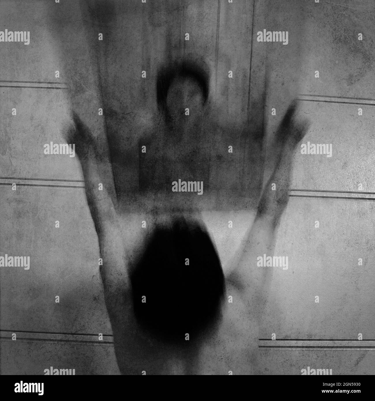 Horror scene with a creepy face in the mirror. long exposure Stock ...