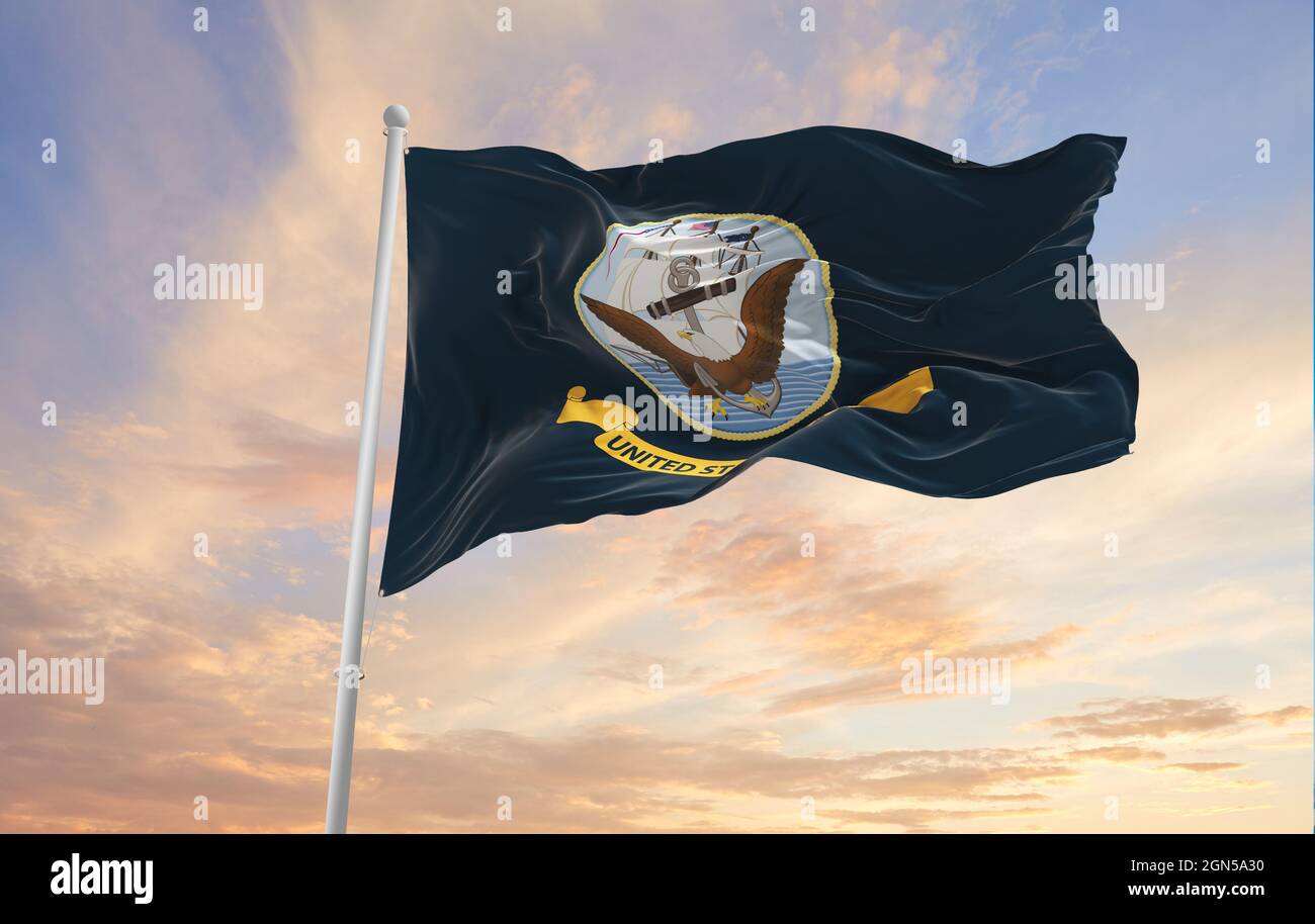 Minsk, Belarus - May, 2021: flag of United States Navy waving in the ...