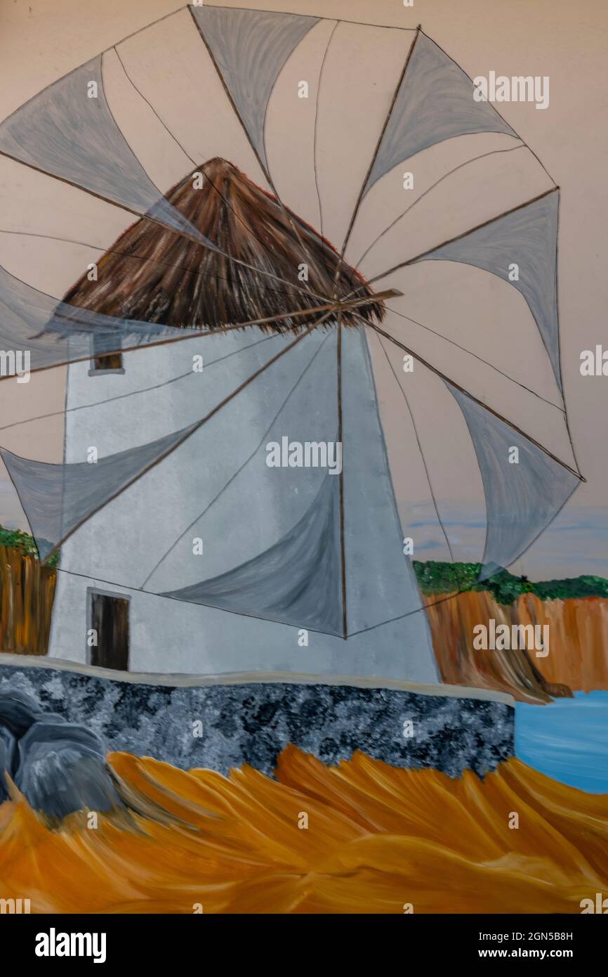 Painting of windmill, zakynthos, greek windmill, traditional windmill ...