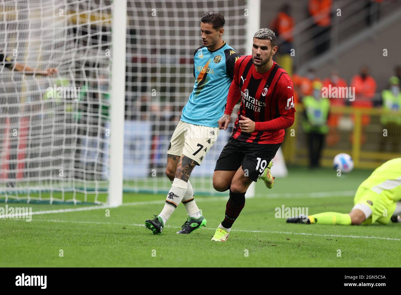 Theo Hernandez of AC Milan celebrates after scoring a goal during the ...