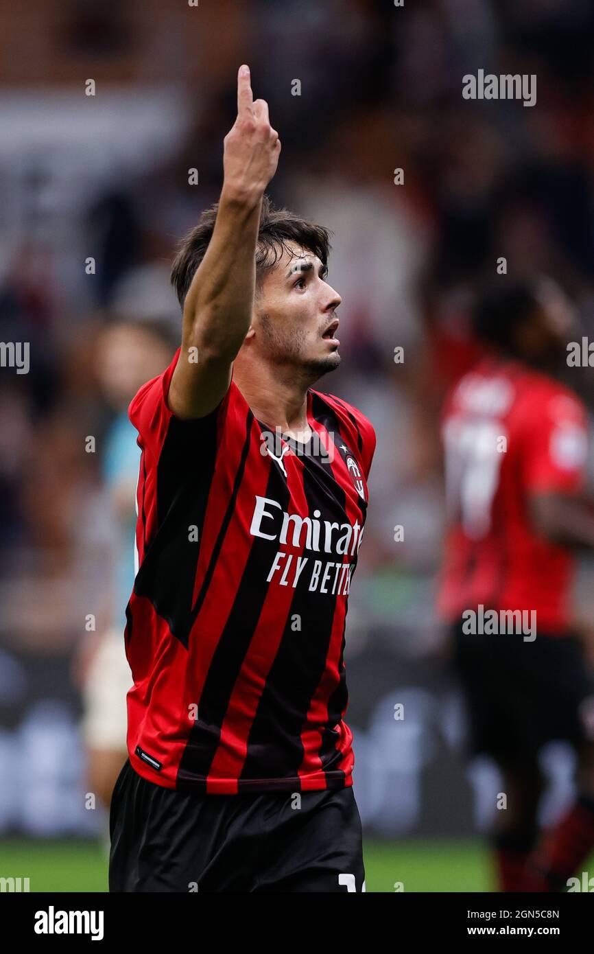 Milan, Italy. 22nd Sep, 2021. Brahim Diaz (AC Milan) celebrates after ...
