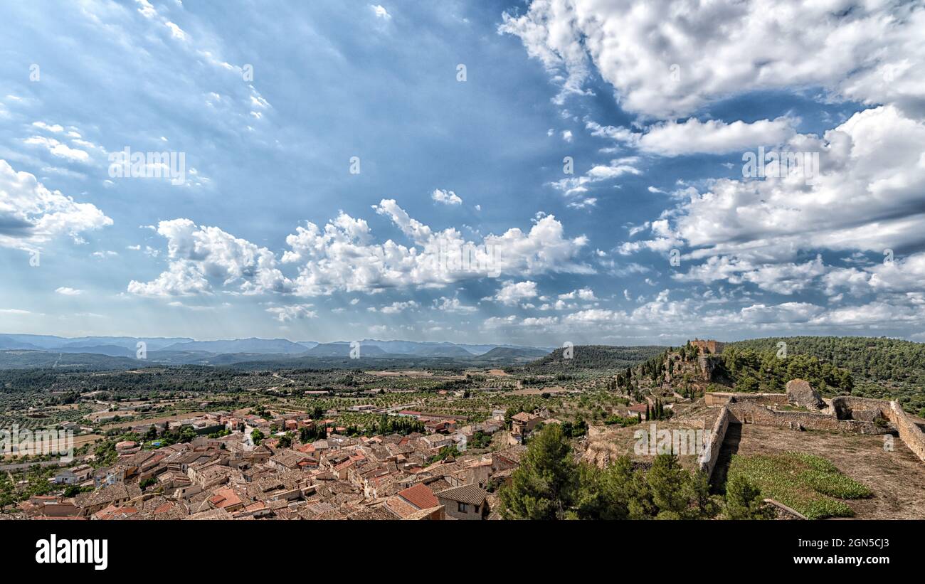 Landscape of the whole village La Fresnada Stock Photo - Alamy