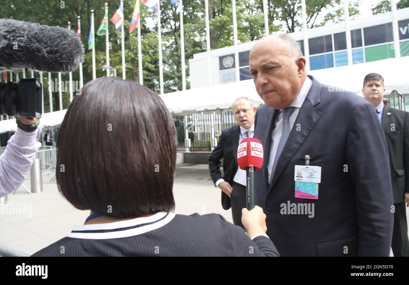 New York, USA. 22nd Sep, 2021. (NEW) Egyptian Foreign Minister, Sameh ...