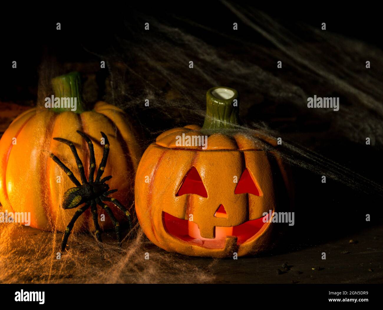 decoration for the celebration of hallowen with pumpkins, spiders ...