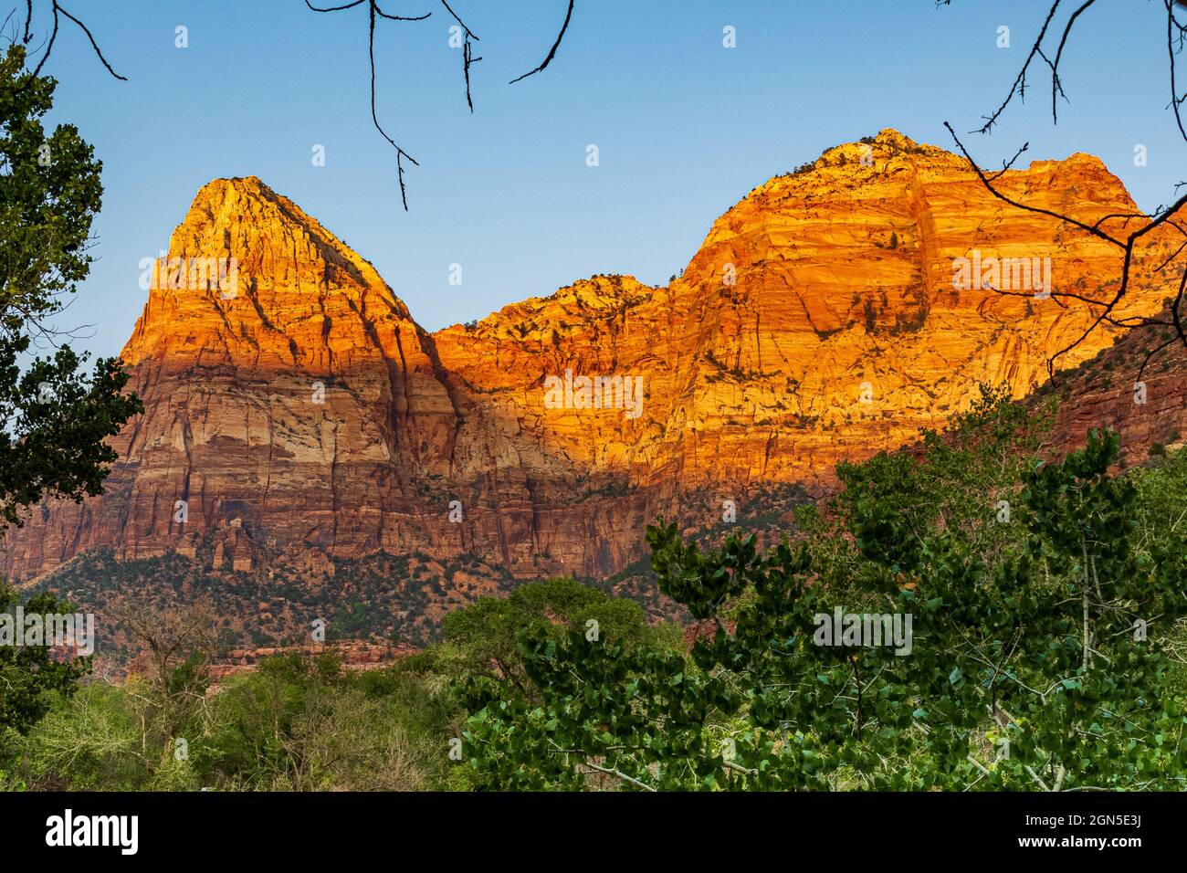 Beautiful Red and orange colors fill Zion National Park at sunset Stock ...