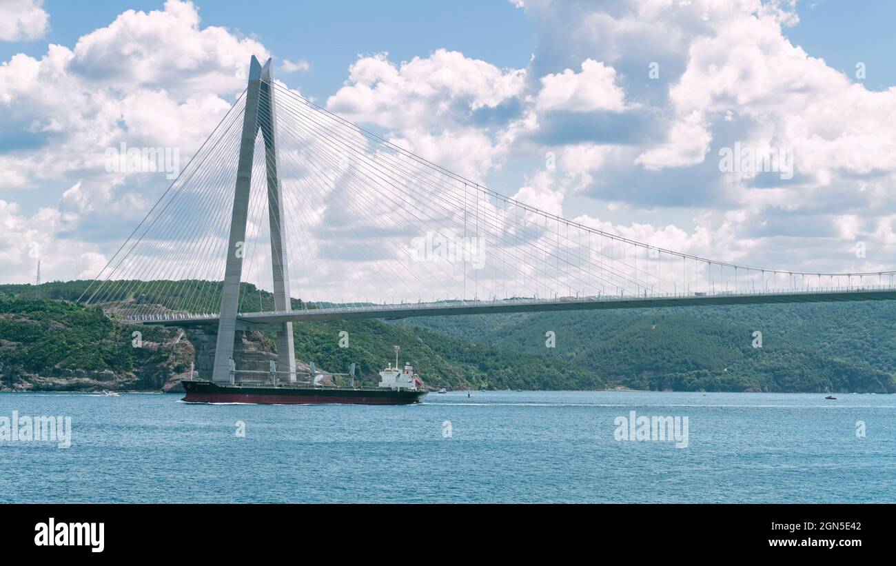 Istanbul, Turkey - July 2021: Cargo tanker ship sailing under Yavuz ...