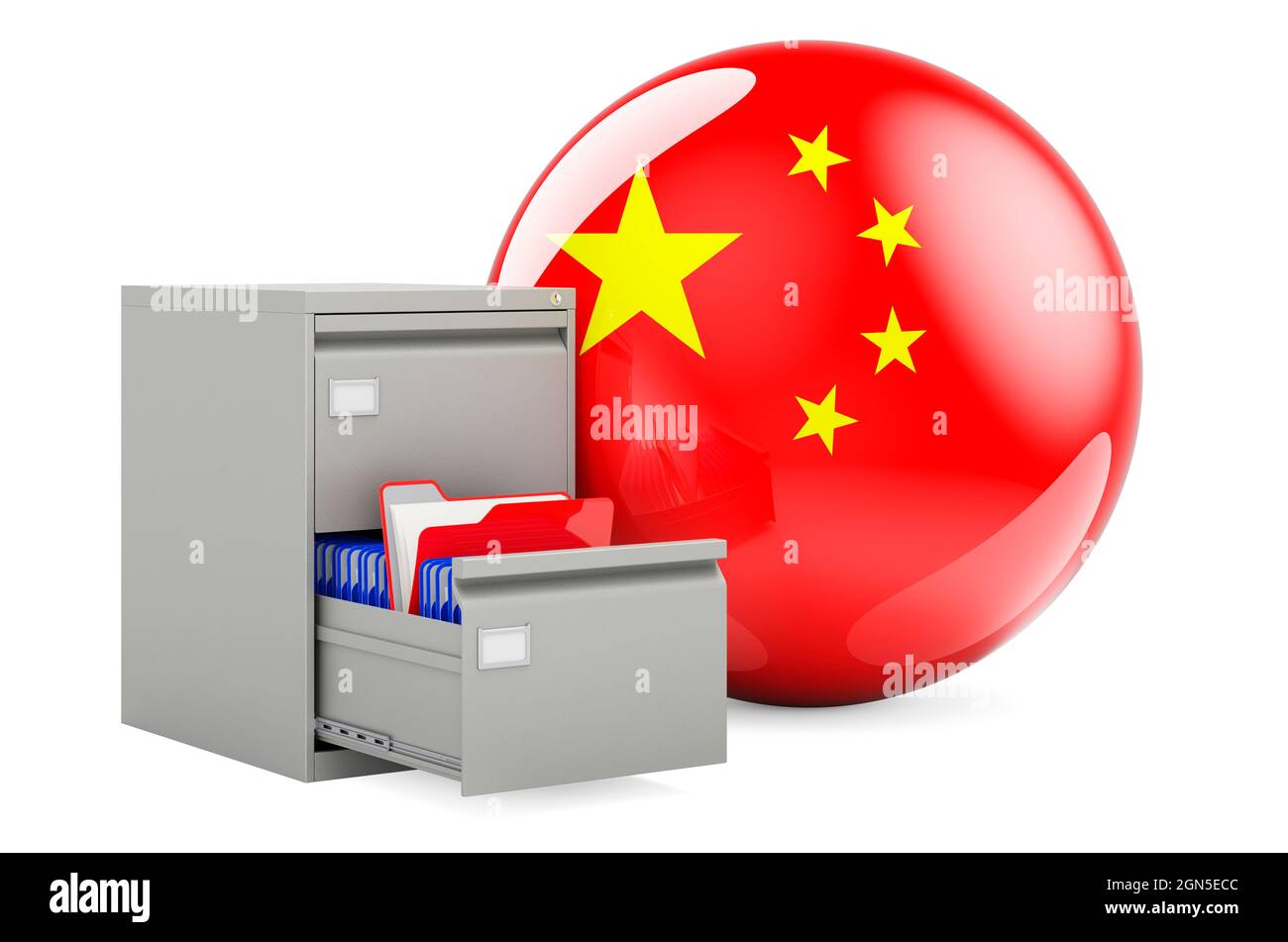 Database in China, concept. Folders in filing cabinet with Chinese flag ...