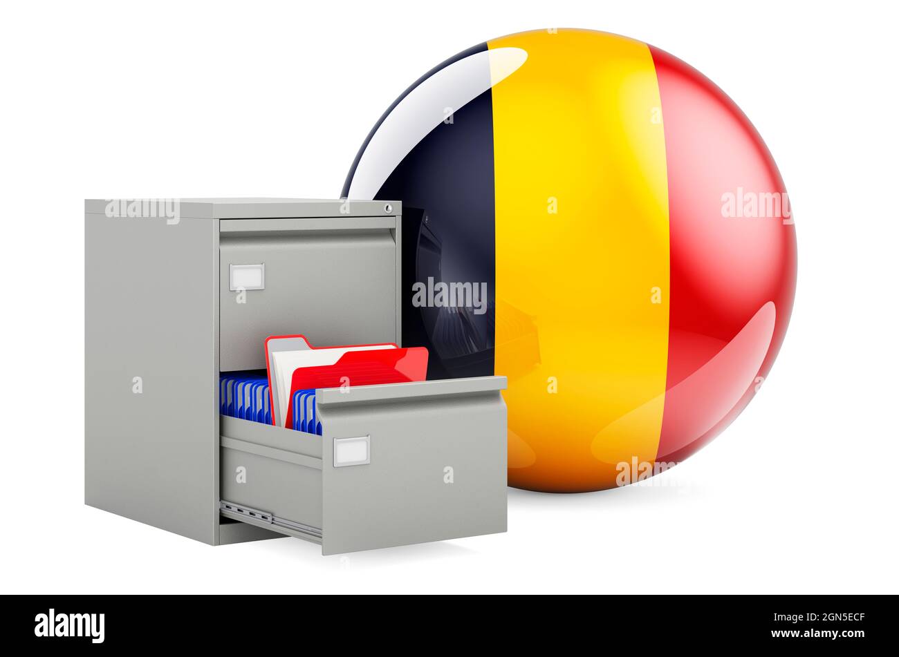 Database in Chad, concept. Folders in filing cabinet with Chadian flag ...