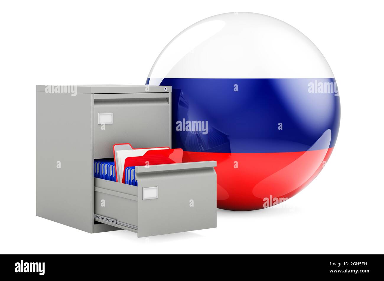 Database in Russia, concept. Folders in filing cabinet with Russian ...