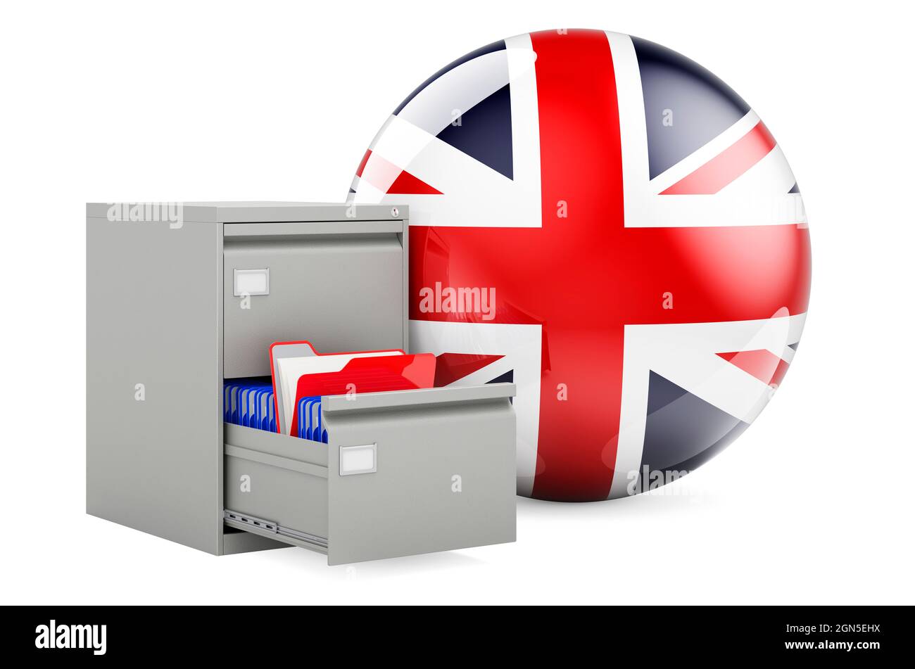 Database in the Great Britain, concept. Folders in filing cabinet with ...