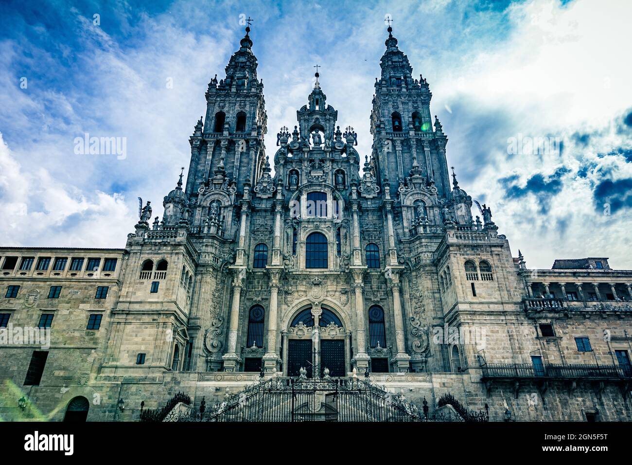 Ancient architecture of the Santiago de Compostela cathedral Stock ...
