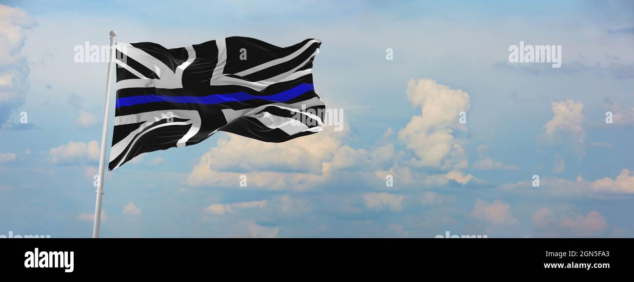 Thin Blue Line. Black Flag of great britain with Police Blue Line ...