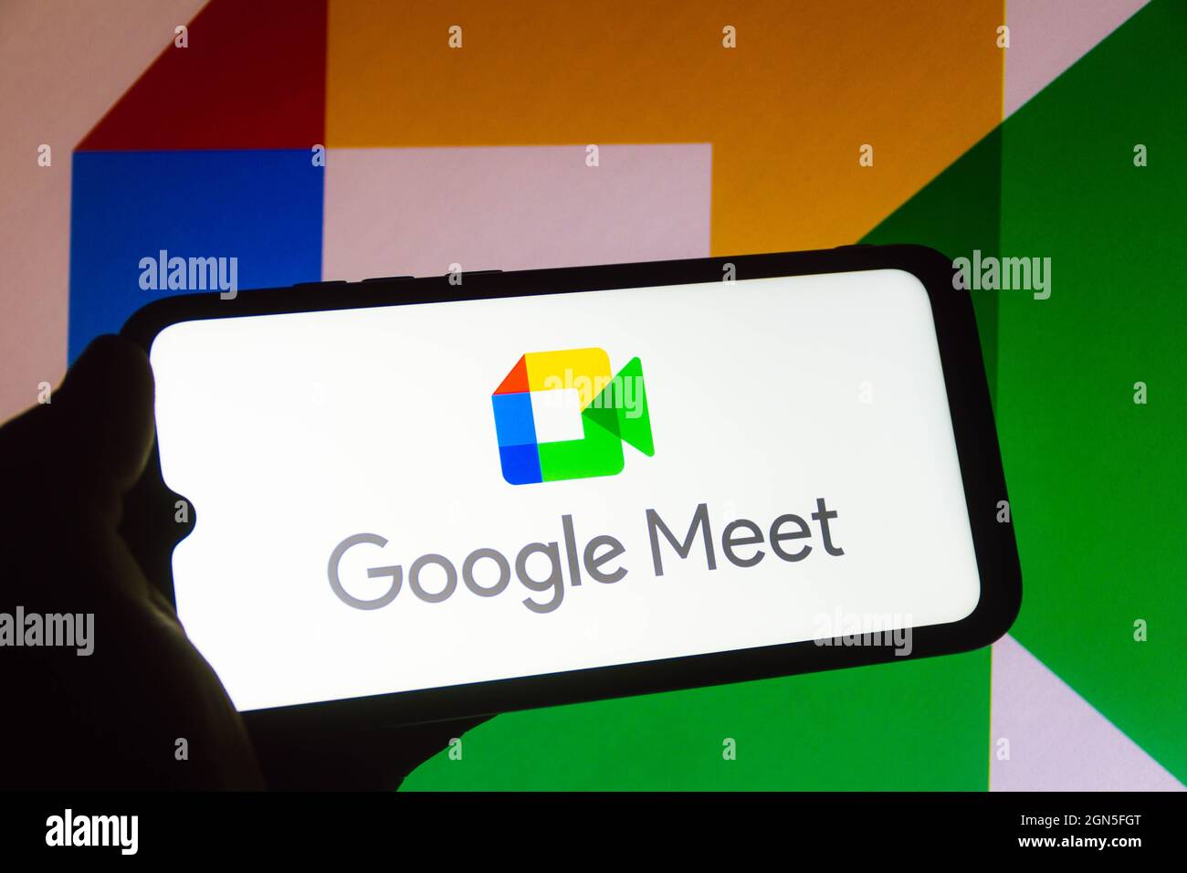 Brazil. 22nd Sep, 2021. In this photo illustration the Google Meet logo ...