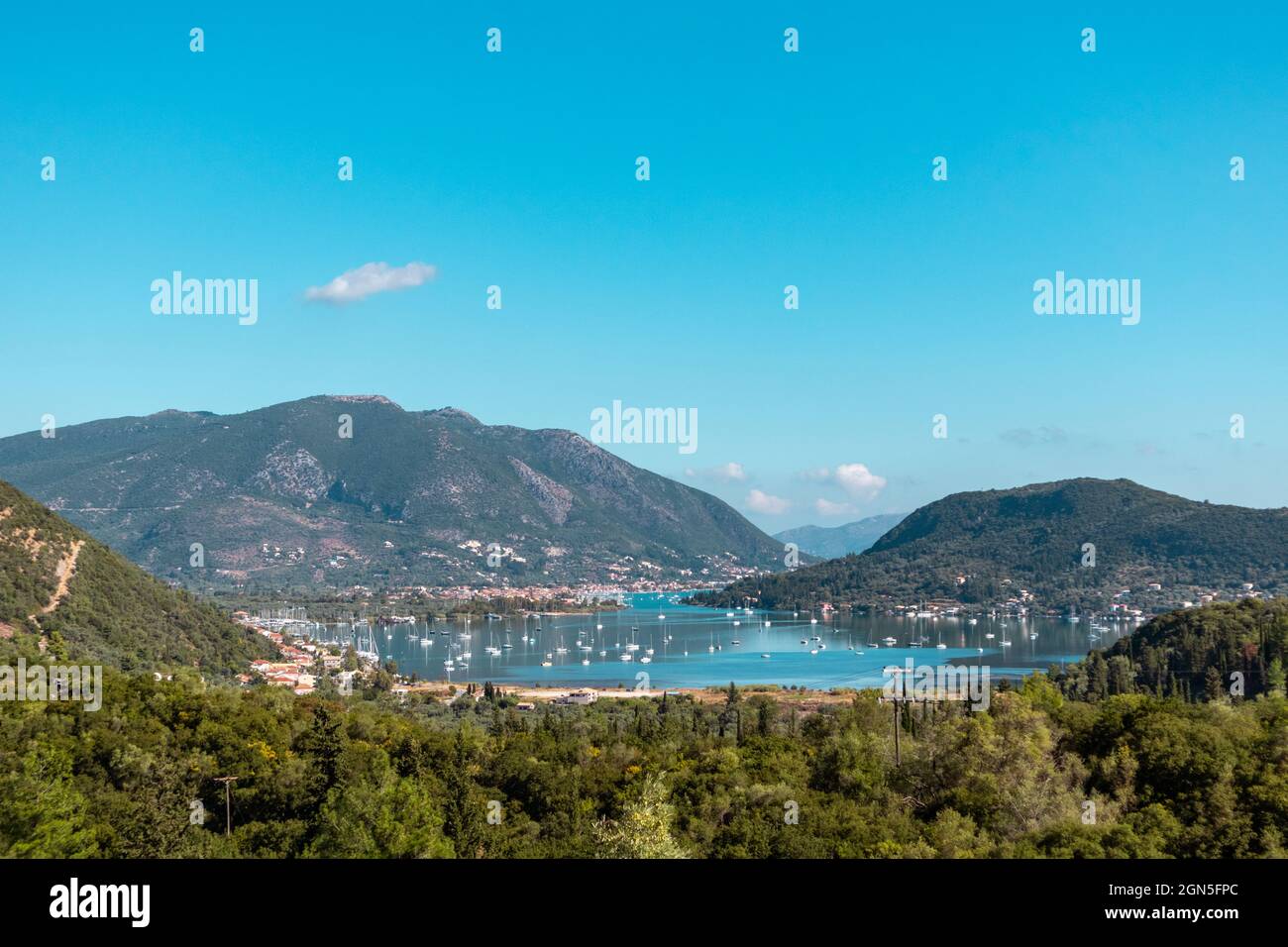 Bright Vlicho bay view from hills of Lefkada island Katochori village ...