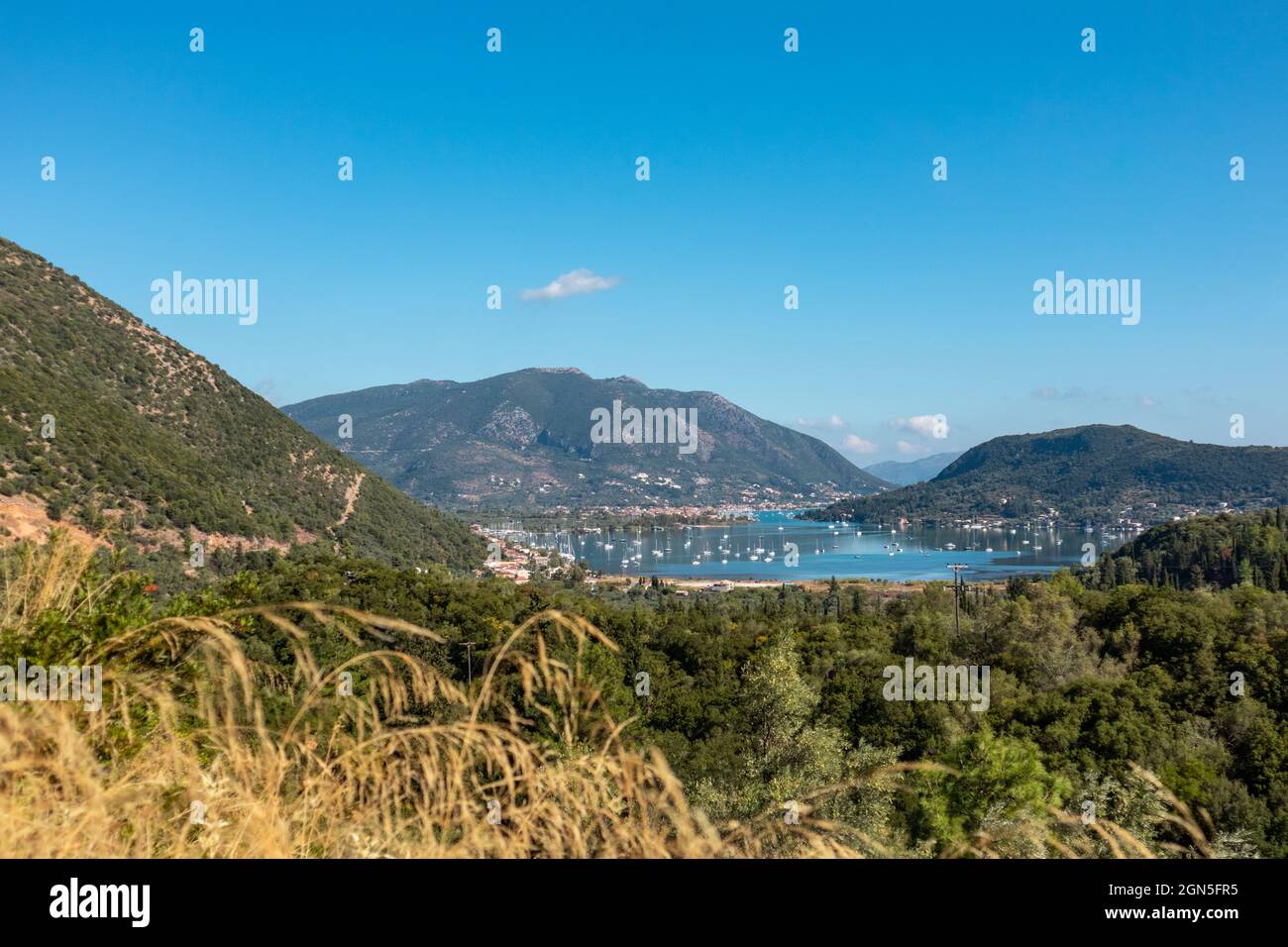 Vlicho bay view from hills of Lefkada island Katochori village, Ionian ...