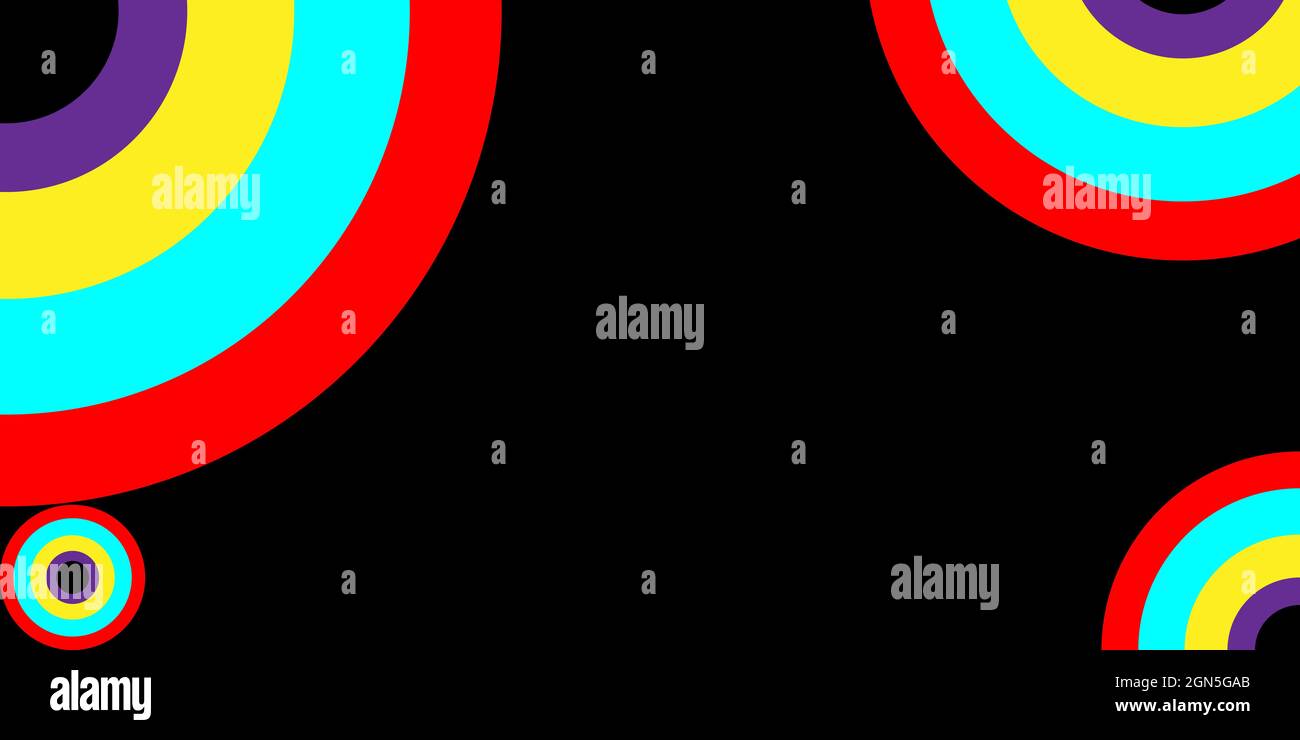 Illustration of four colored circles all over the black background ...