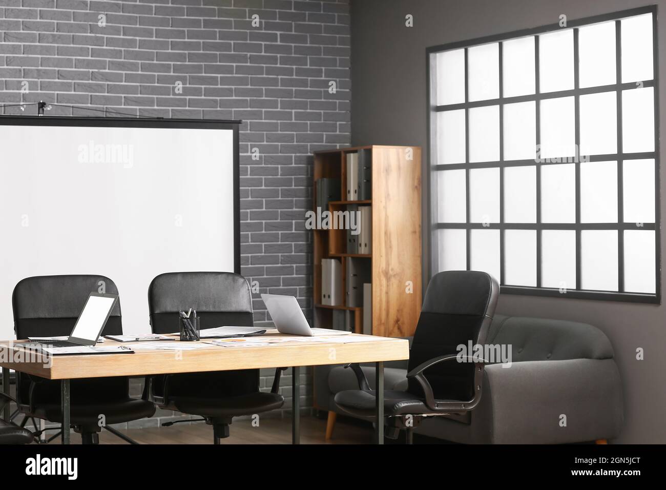Modern office with projector prepared for conference Stock Photo - Alamy