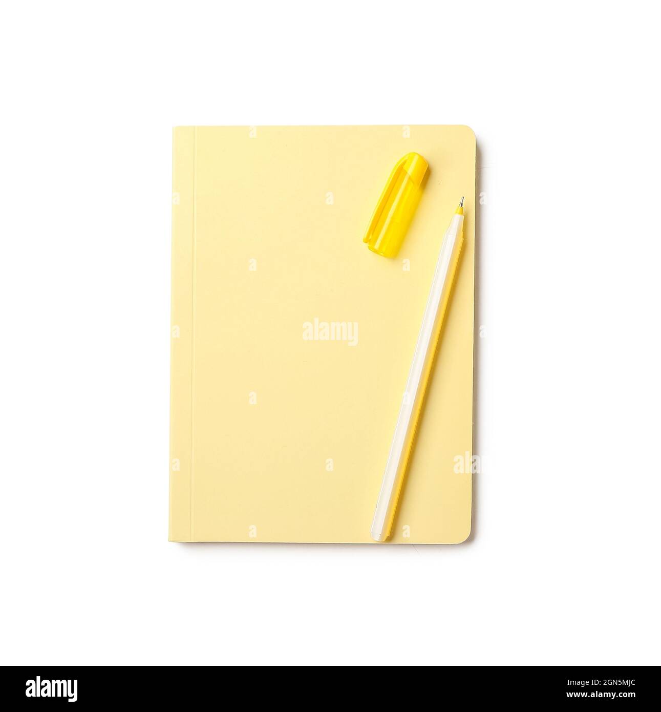 Stylish notebook and pen on white background Stock Photo - Alamy