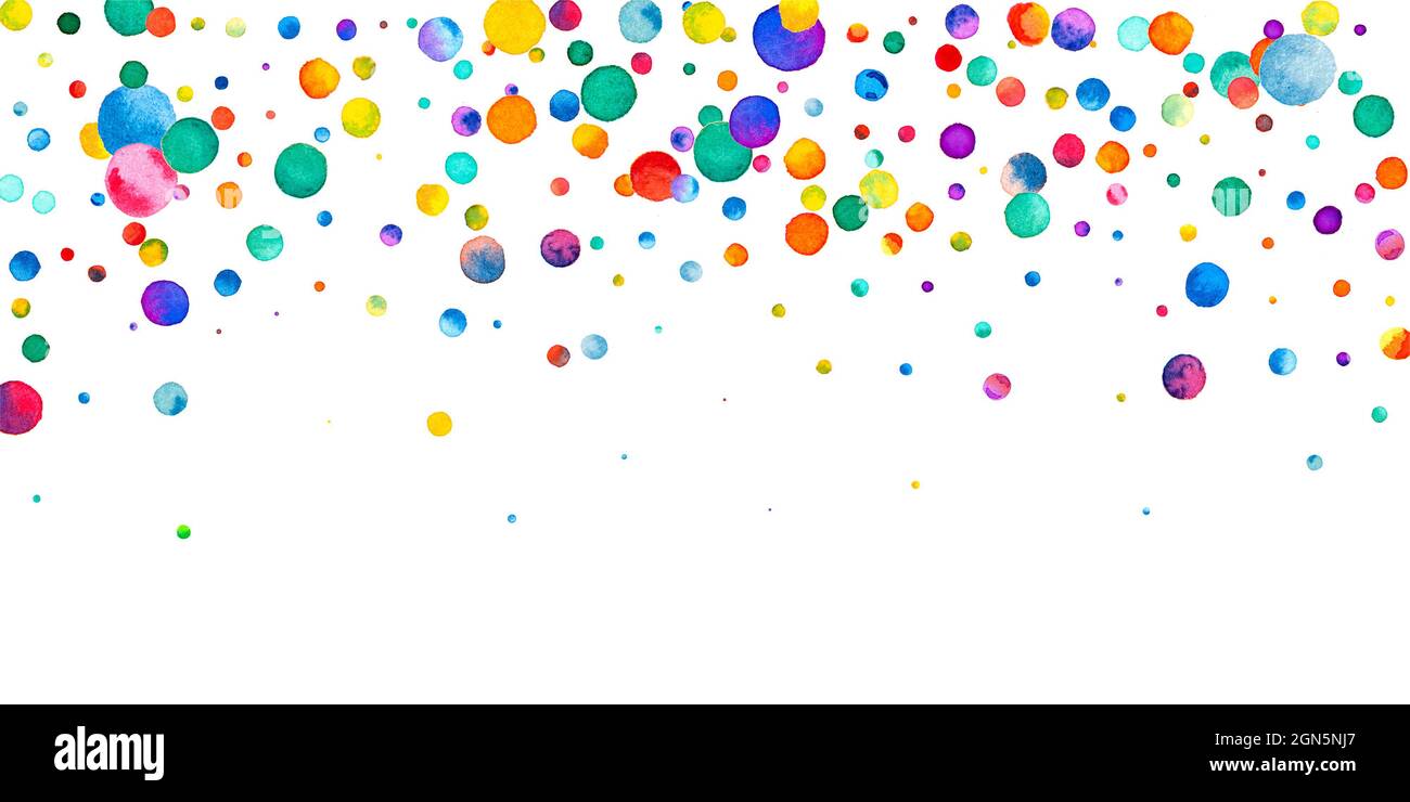 Watercolor confetti on white background. Adorable rainbow colored dots ...