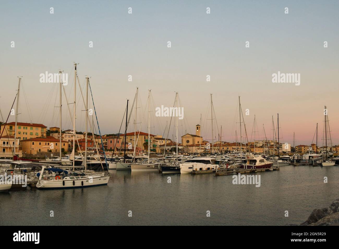 Scenic view of the tourist harbour of the fishing village on the Tuscan ...