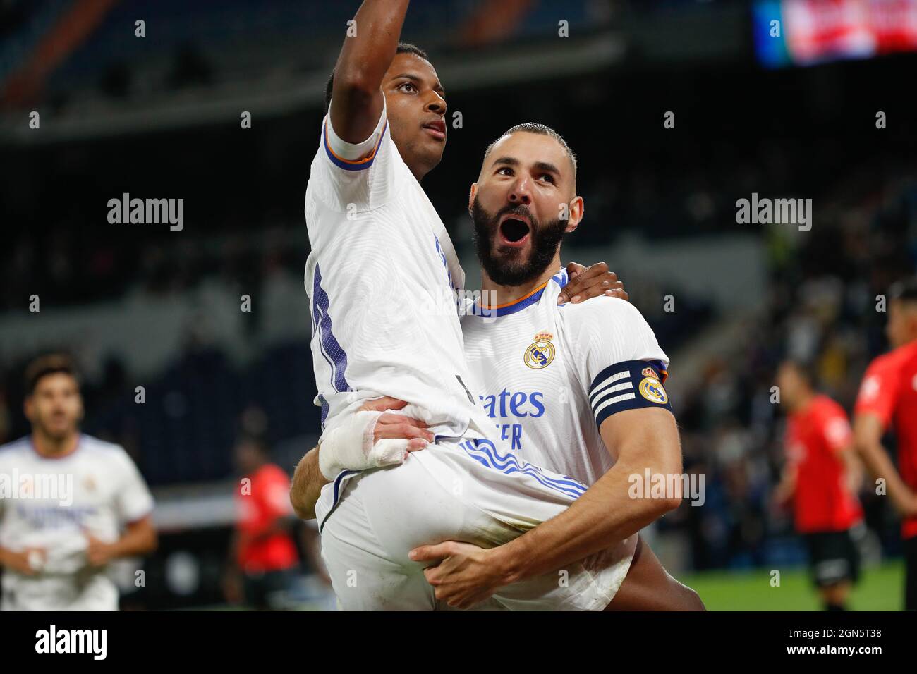 Madrid, Spain. 22nd Sep, 2021. Karim Benzema of Real Madrid celebrates ...