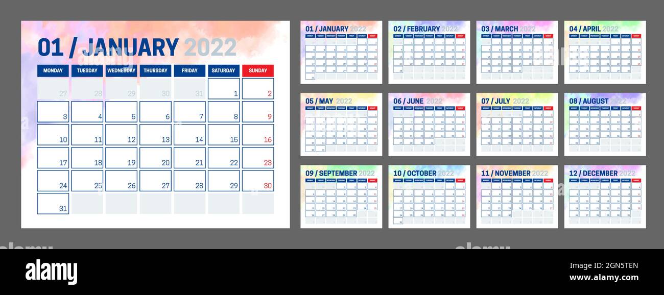 Colorful 2022 Calendar Design with Different Color for Every Month ...
