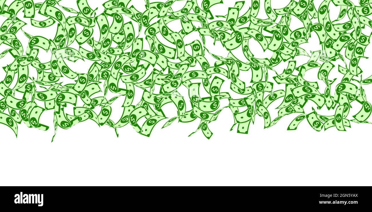 American dollar notes falling. Floating USD bills on white background ...