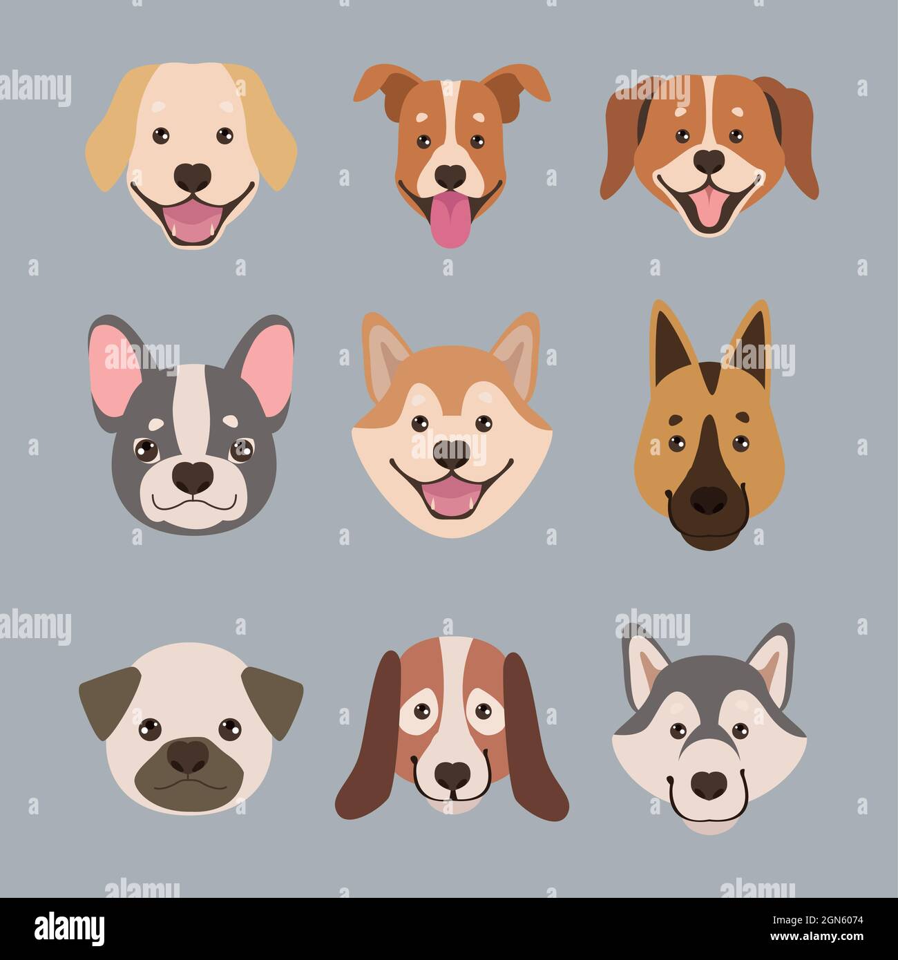 nine dogs head mascots Stock Vector Image & Art - Alamy