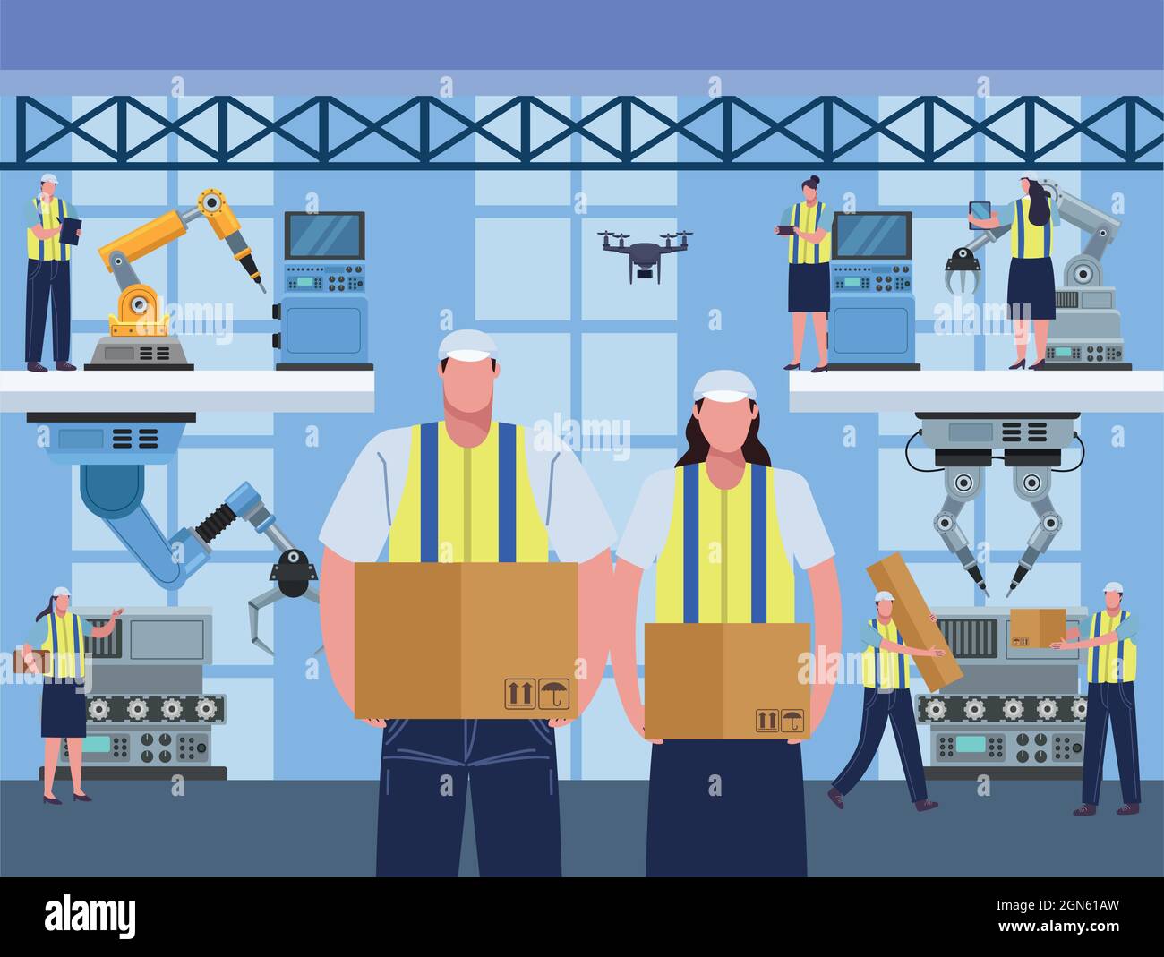 eight production workers scene Stock Vector Image & Art - Alamy