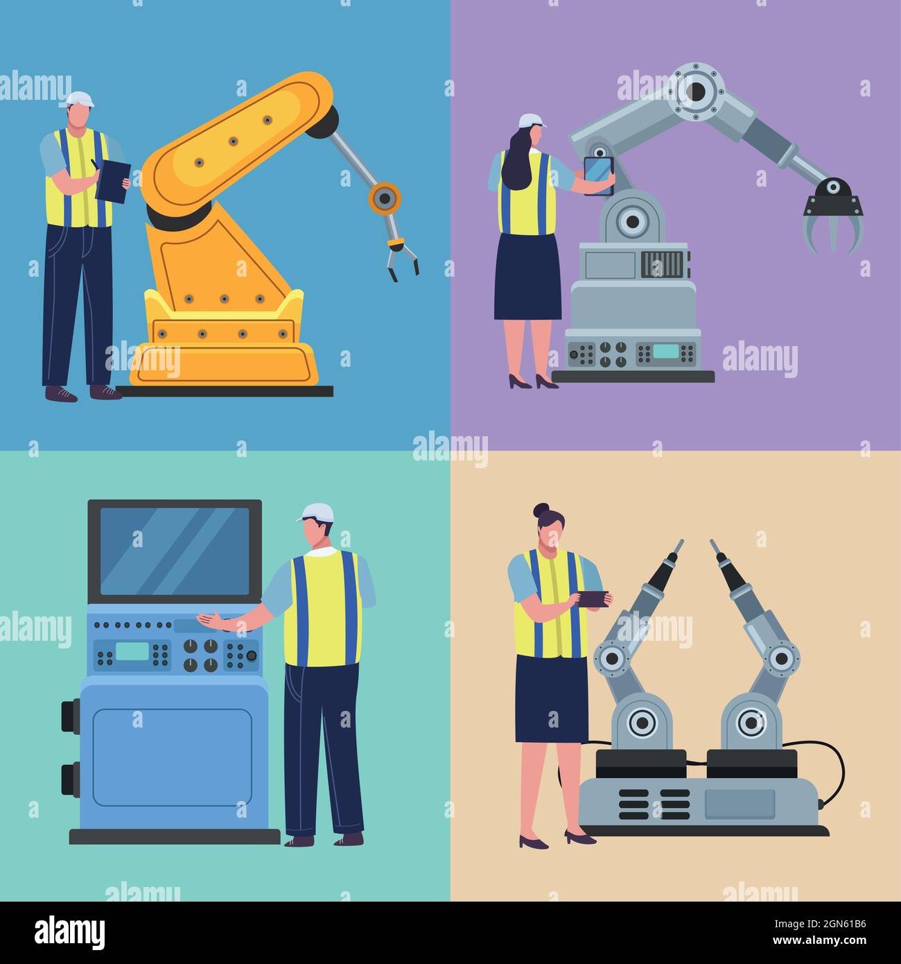four production workers Stock Vector Image & Art - Alamy