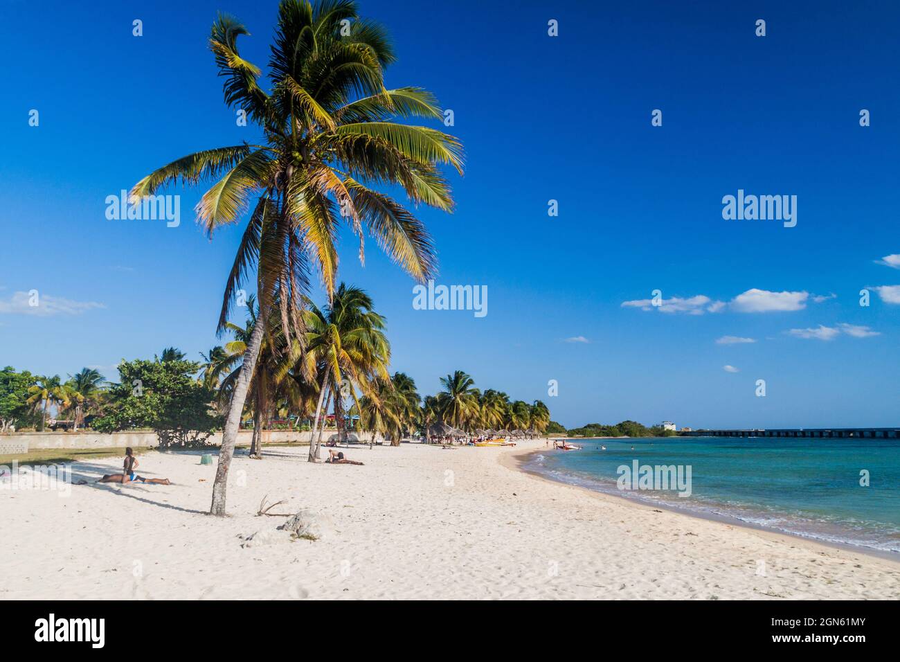 PLAYA GIRON, CUBA - FEB 14, 2016: Tourists at the beach Playa Giron ...