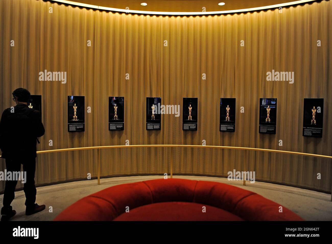 Room with display of actual Oscar Awards at the Academy Museum of ...