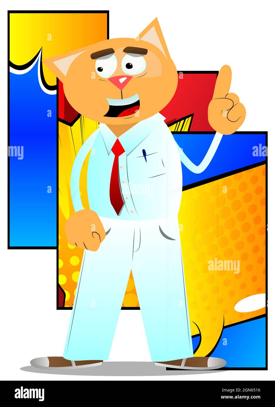 Funny cartoon cat making a point. Vector illustration. Cute orange ...