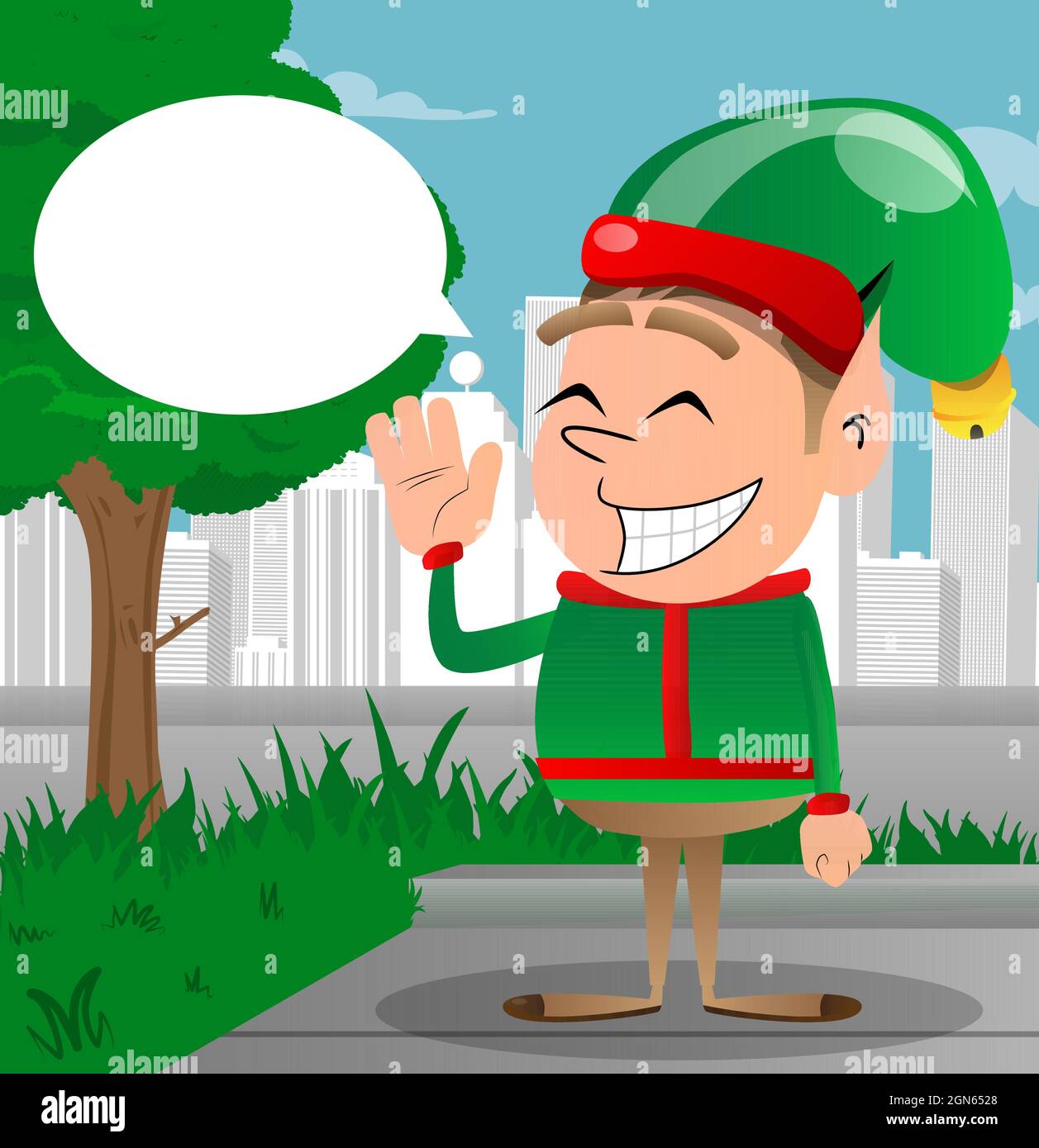 Christmas Elf with waving hand. Vector cartoon character illustration ...