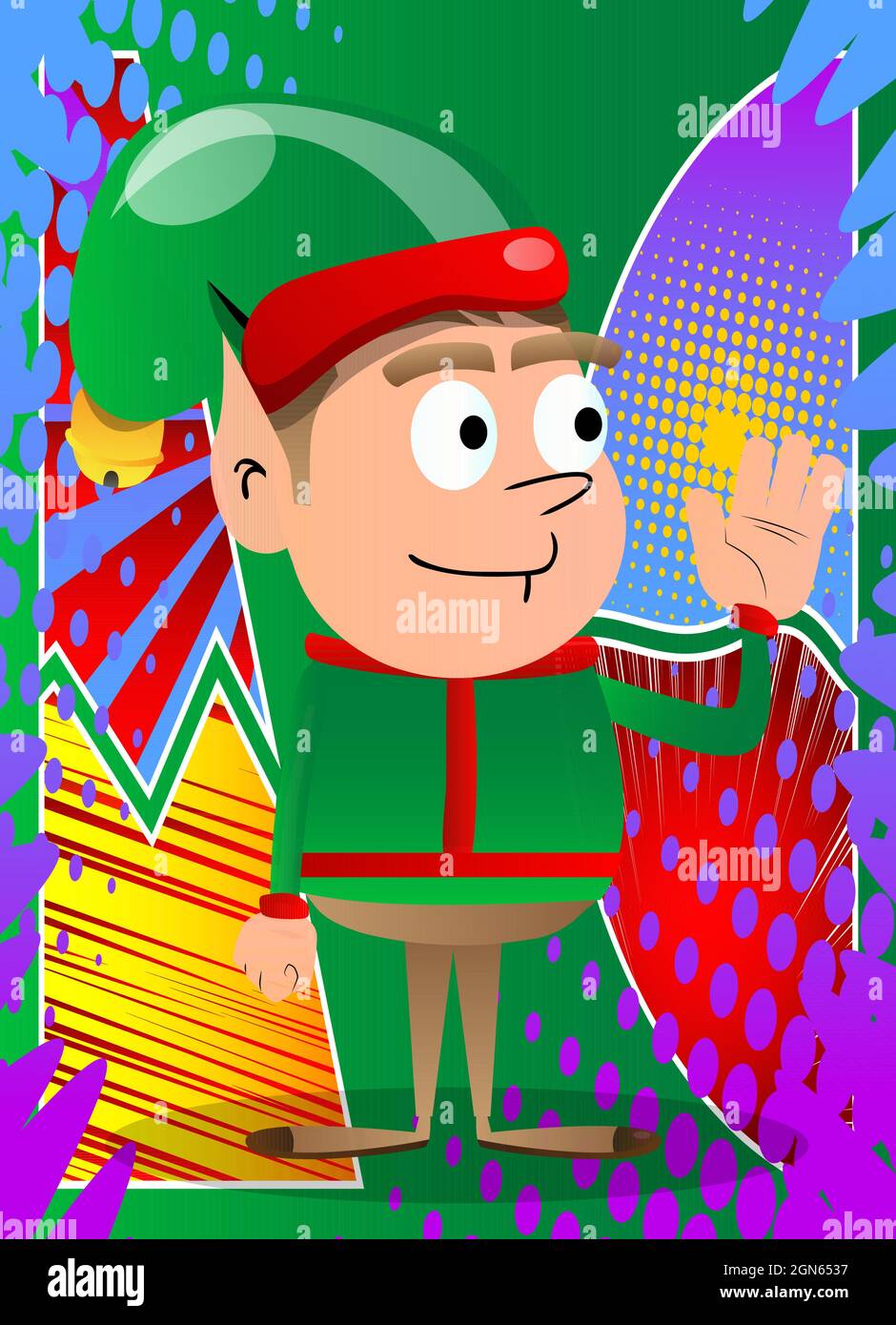 Christmas Elf with waving hand. Vector cartoon character illustration ...