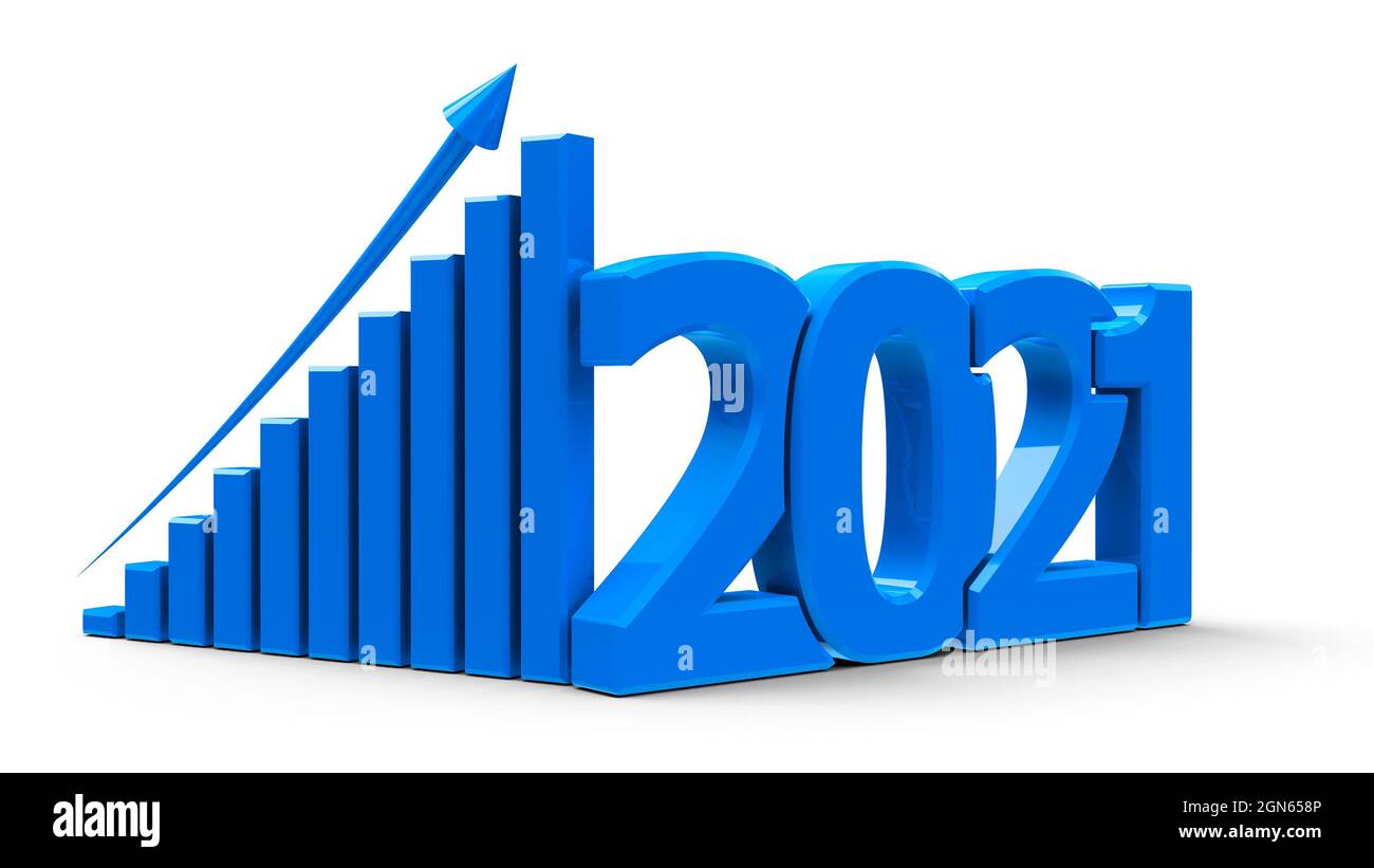 Blue business graph with arrow up and 2021 symbol, represents growth in ...