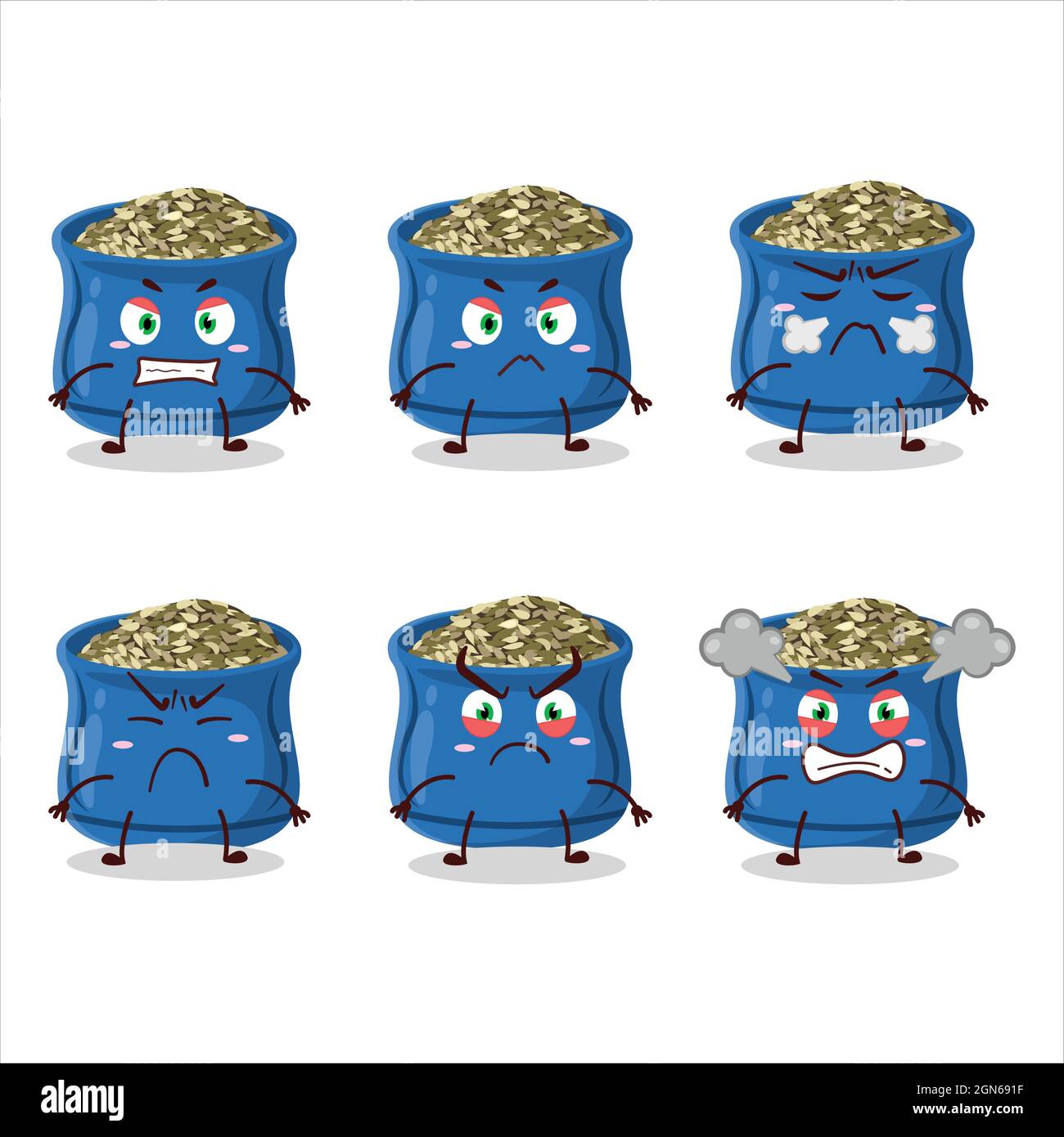 Thyme cartoon character with various angry expressions. Vector ...