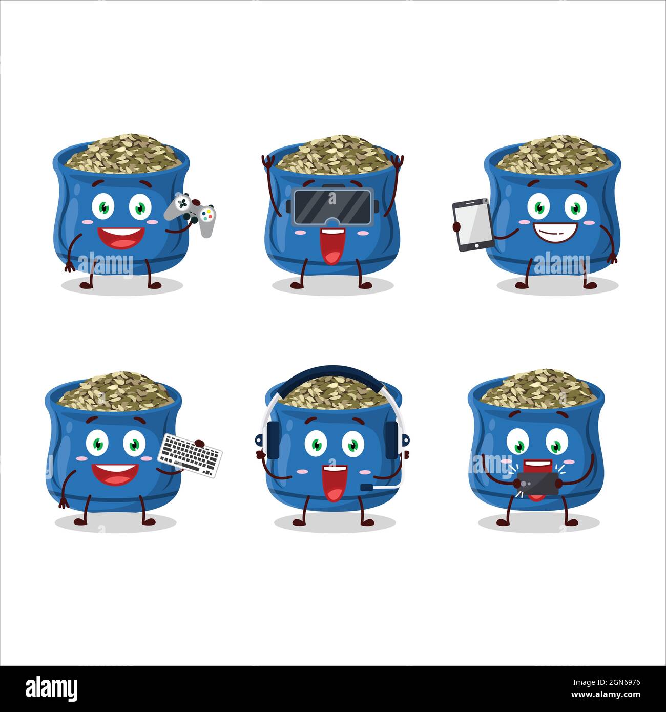 Thyme cartoon character are playing games with various cute emoticons ...