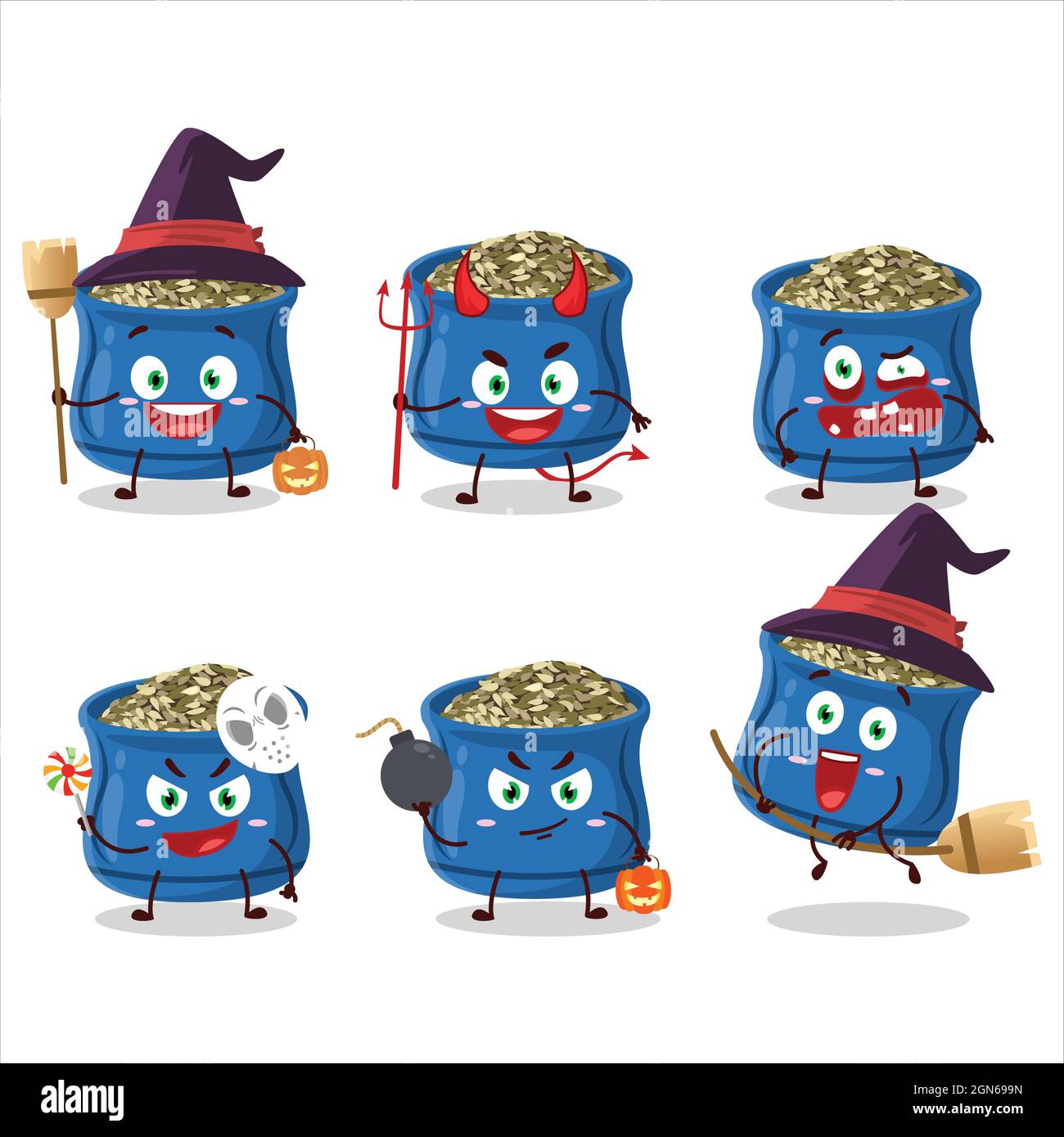 Halloween expression emoticons with cartoon character of thyme. Vector ...