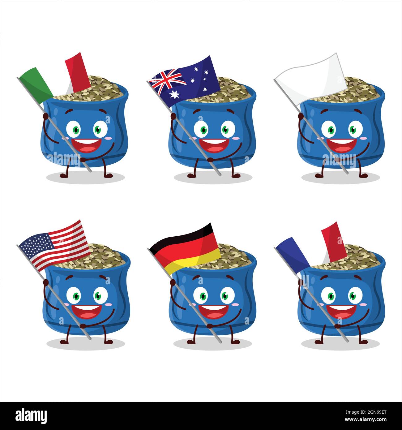 Thyme cartoon character bring the flags of various countries. Vector ...