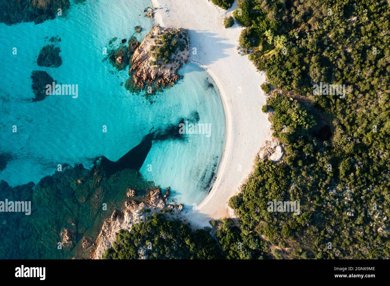 View from above, stunning aerial view of a green coast with the ...