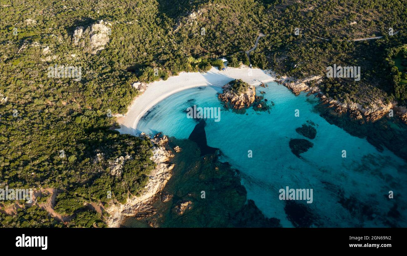View from above, stunning aerial view of a green coast with the ...