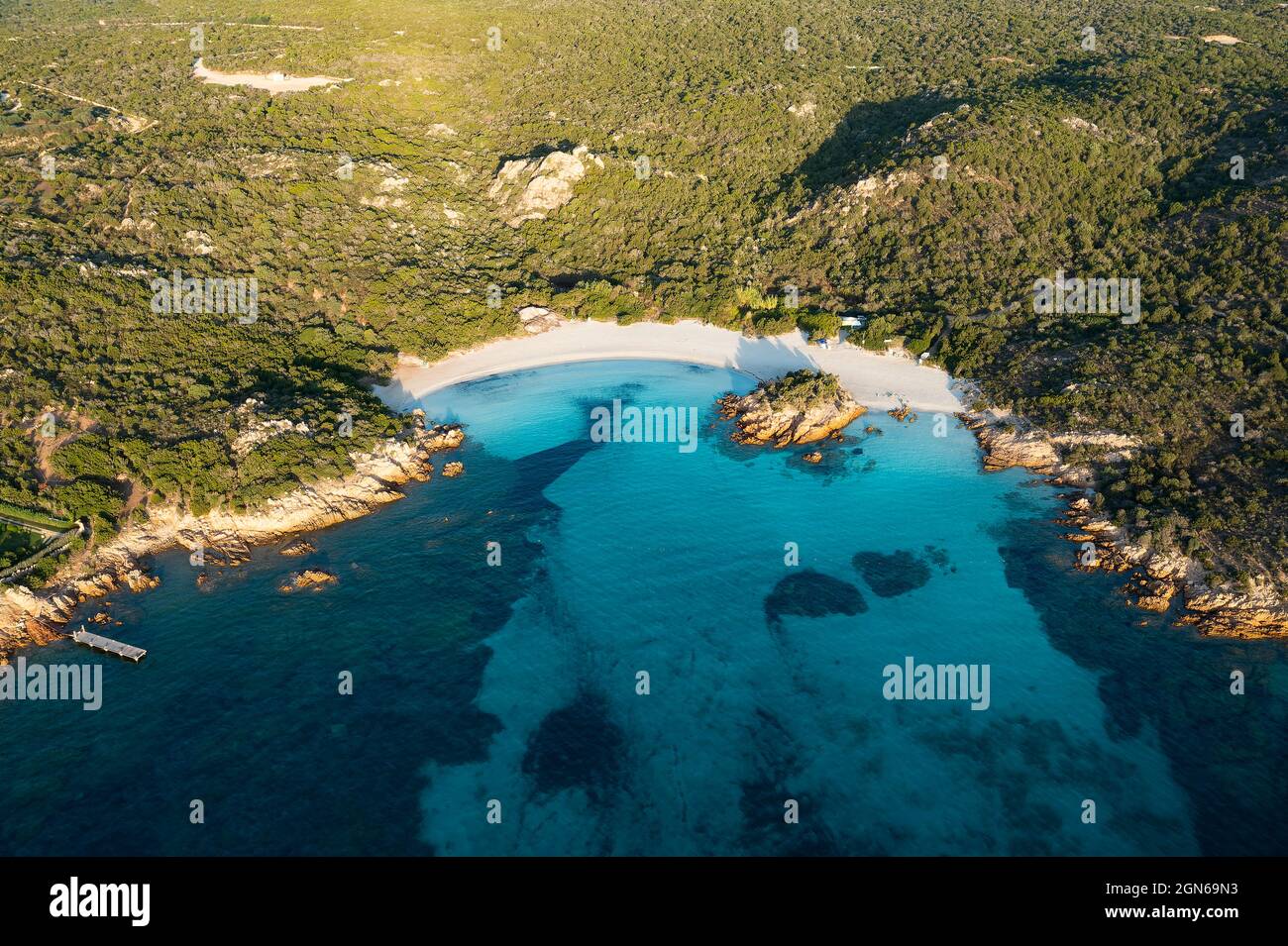 View from above, stunning aerial view of a green coast with the ...