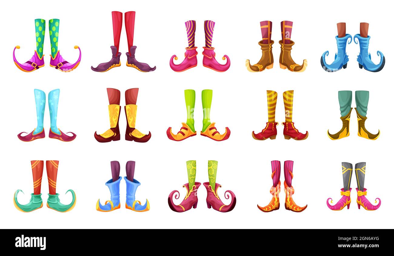 Cartoon legs of gnome, elf, wiz, magician, warlock, wizard and sorcerer ...