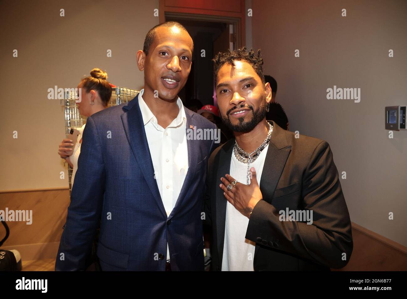 New York, NY, USA. 22nd Sep, 2021. Shyne and Miguel pictured backstage ...