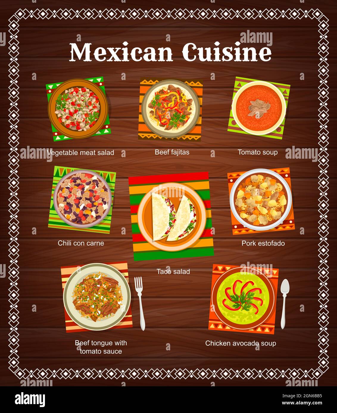 Mexican food cuisine, Mexico menu dishes and meals, vector cover ...